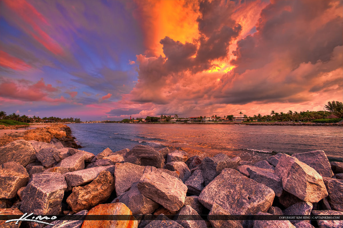 Stormy Sunset at the Jupiter Inlet Jetty | Royal Stock Photo