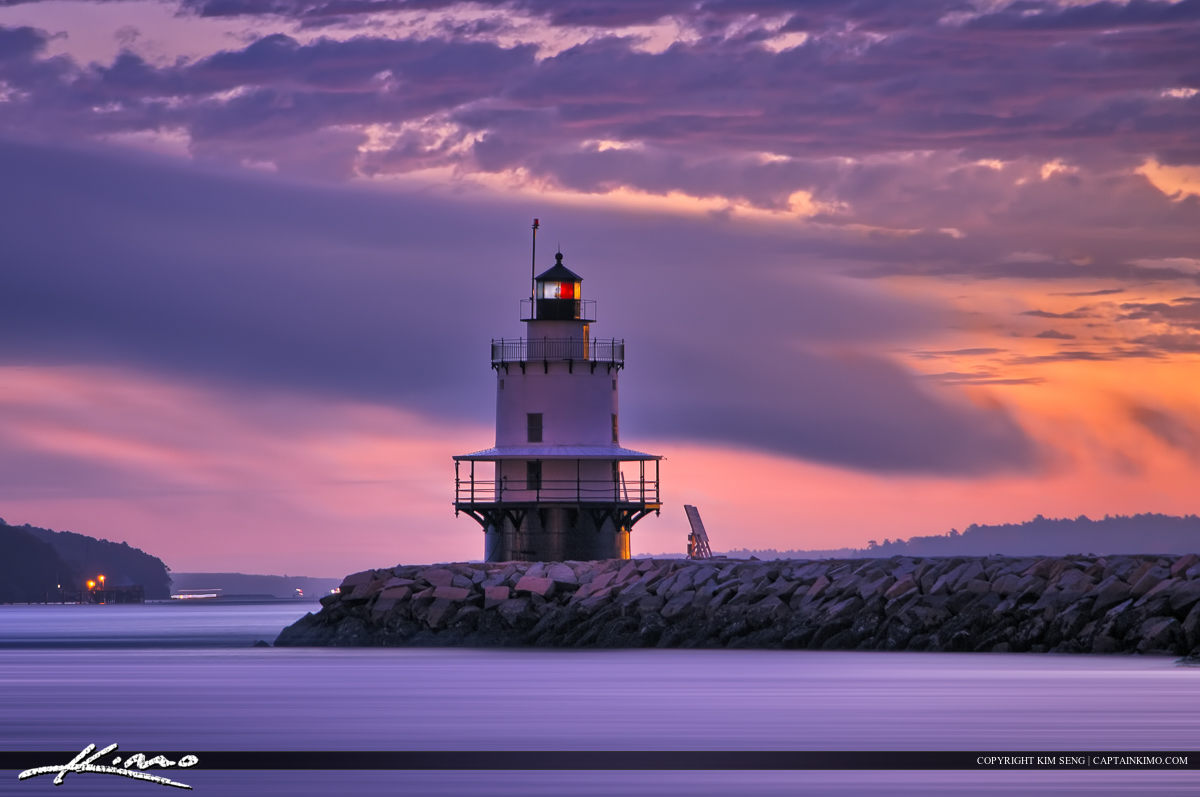 Spring Point Ledge Lighthouse Purple Sunrise South Portland Maine ...