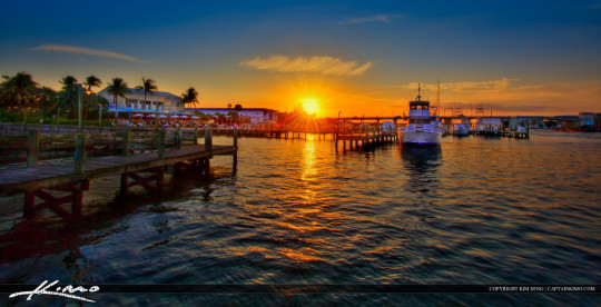 Jetty’s Restaurant Jupiter Florida Sunset at Marina | Royal Stock Photo