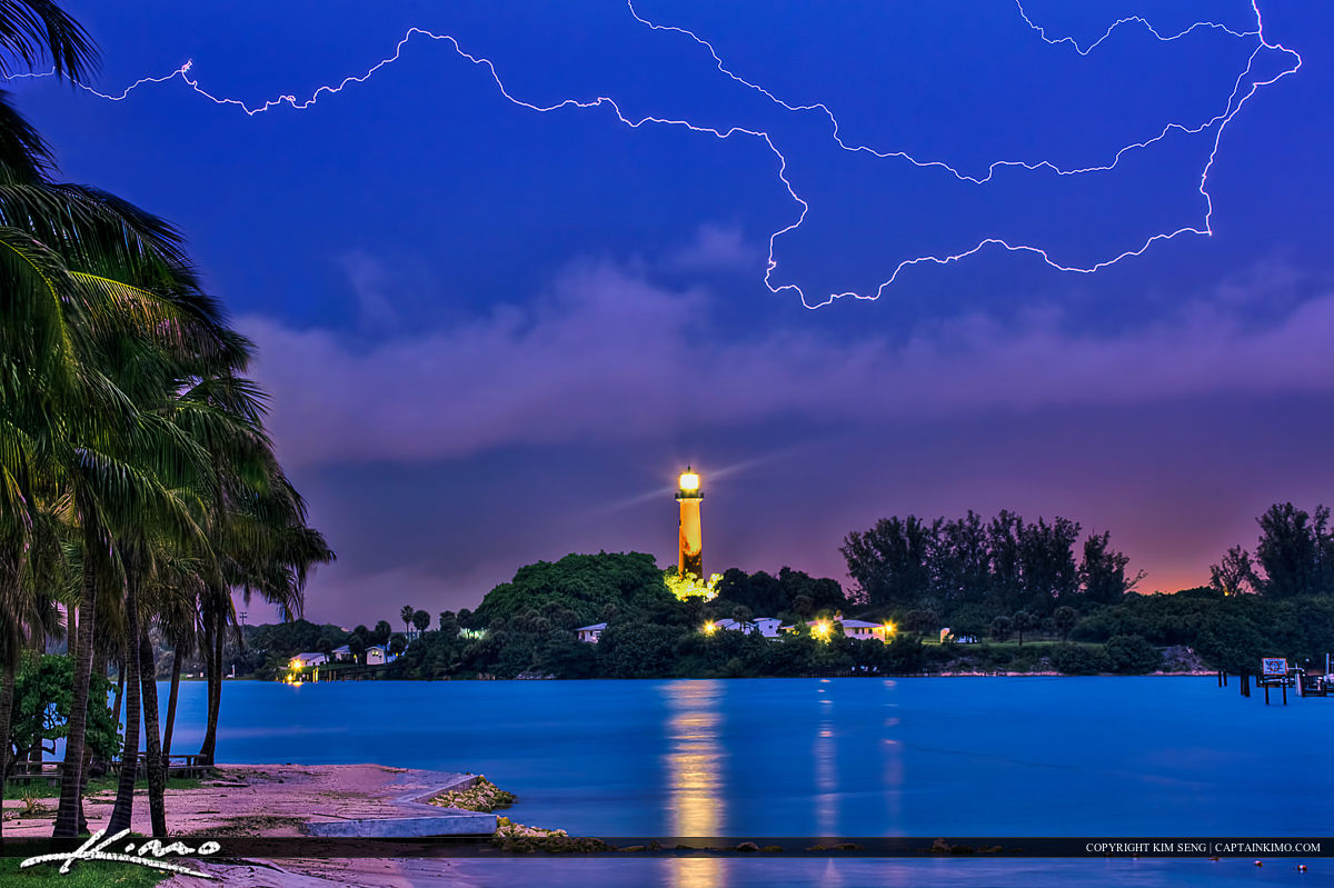 Jupiter Inle Lighthouse Lighting Storm from Dubois Park | Royal Stock Photo