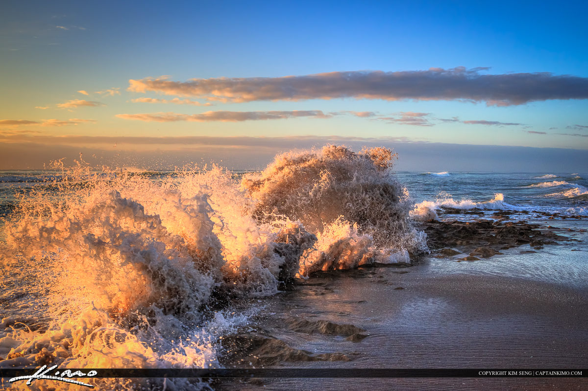 Wave Breaking Shore Ocean Reef Park Florida | Royal Stock Photo