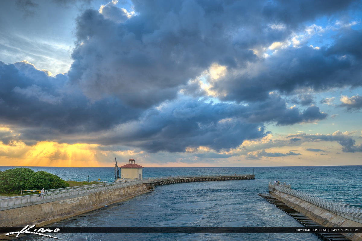 Sunrise Jetty Boynton Beach Florida Ocean Inlet Park | Royal Stock Photo