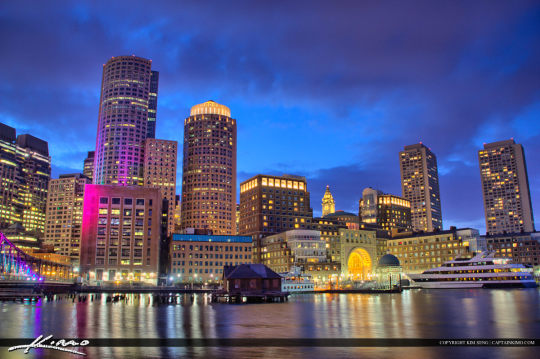 Boston City Downtown Buildings by the Water - Royal Stock Photo