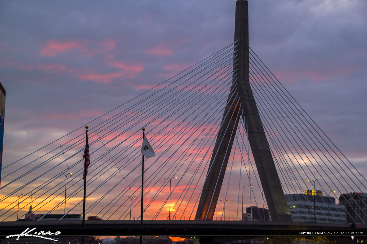 Boston City Downtown Bunker Hill Bridge and Sunset | Royal Stock Photo