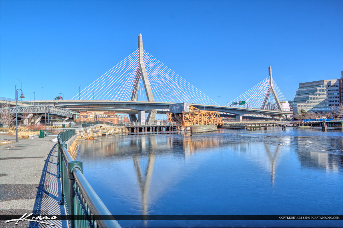 Boston Cold Blue Bunker Hill Bridge Reflection | Royal Stock Photo