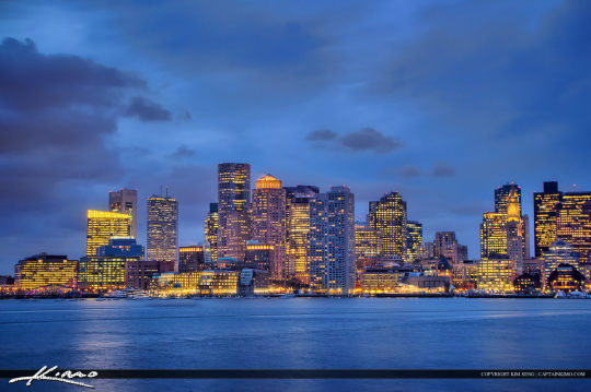 Boston Skyline Night Lights and Buidlings | Royal Stock Photo