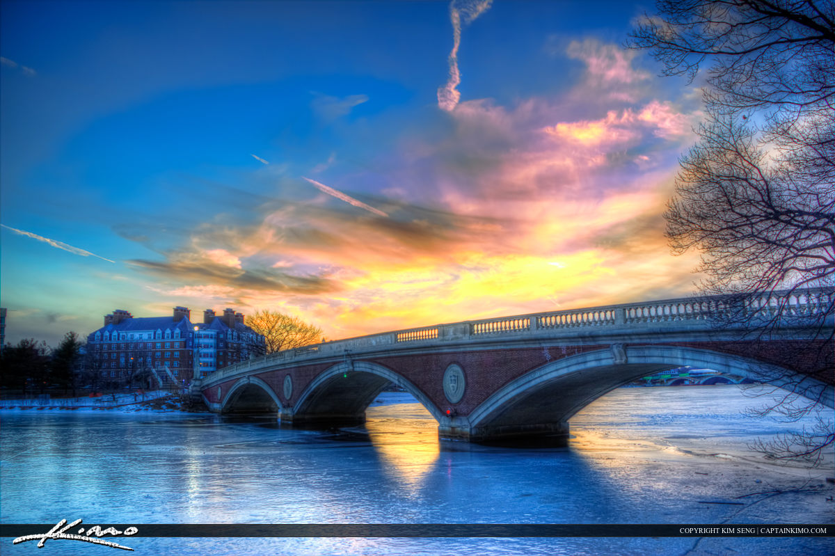 Harvard Square Cambridge Massachusetts John W. Weeks Bridge Suns ...
