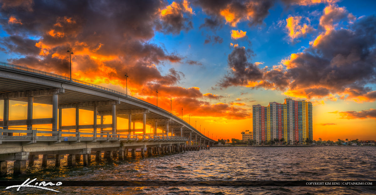 Riviera Beach Sunset Over Waterway Blue Heron Bridge Panorama | Royal ...