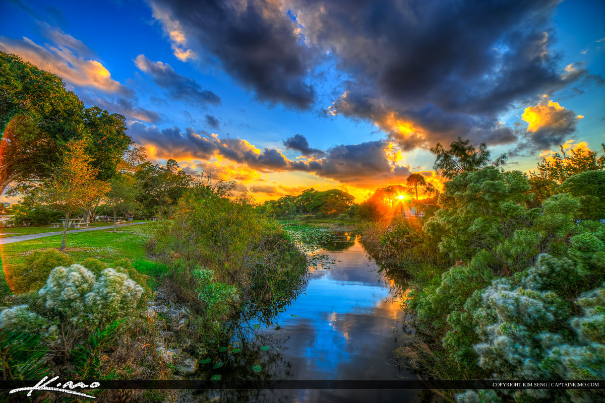 Delray Beach Sunset Lake Ida Park at Canal | Royal Stock Photo