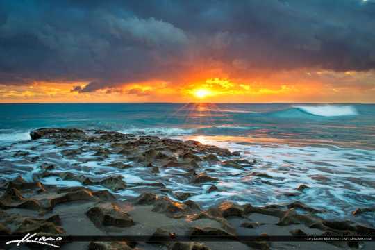 Ocean Reef Park Riviera Beach Florida Sunrise at Rocks | Royal Stock Photo
