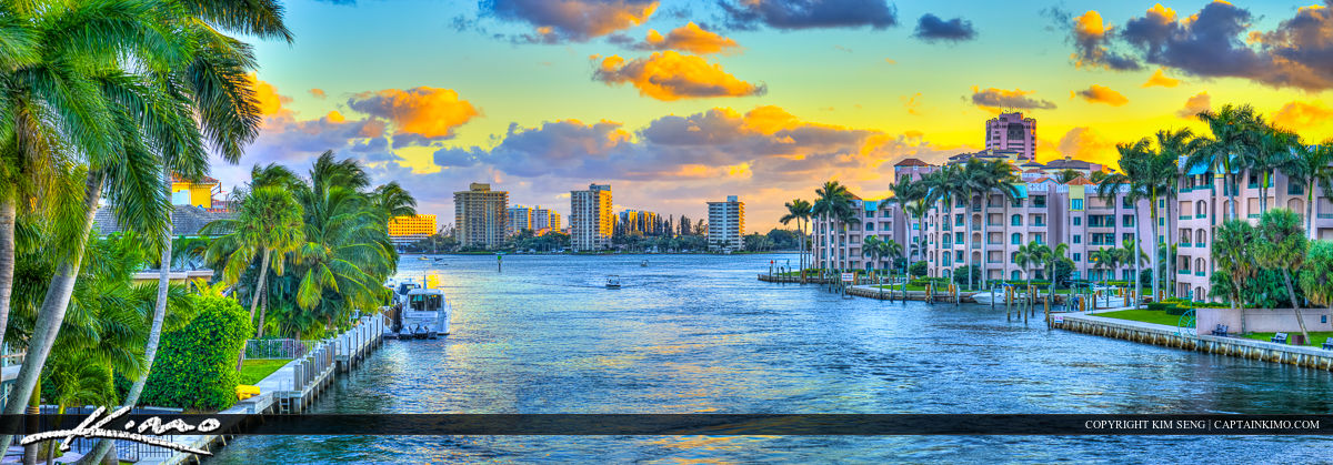Boca Raton Waterway Pano City Skyline | Royal Stock Photo