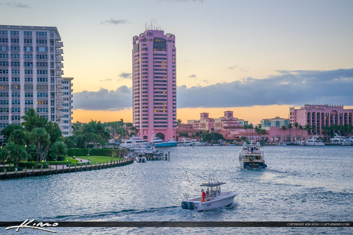 Boca Raton Boats at Pink Building | Royal Stock Photo