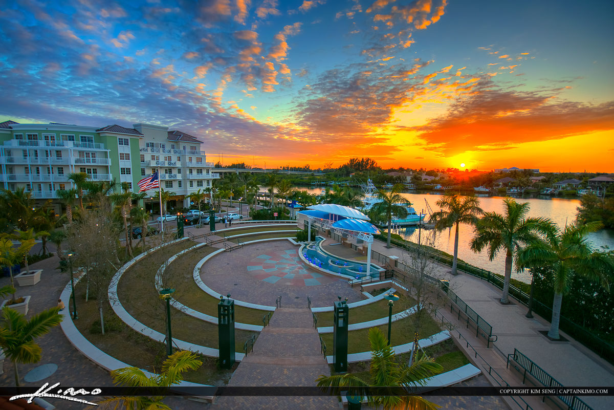 Harborside Place Sunset Waterway at the Theater | Royal Stock Photo
