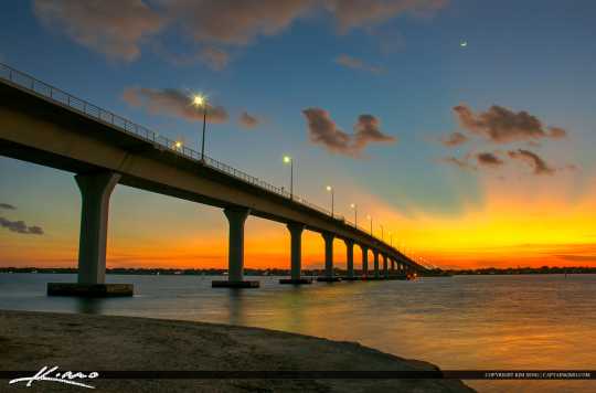 Stuart Florida Okeechobee Waterway sunset at Bridge | Royal Stock Photo