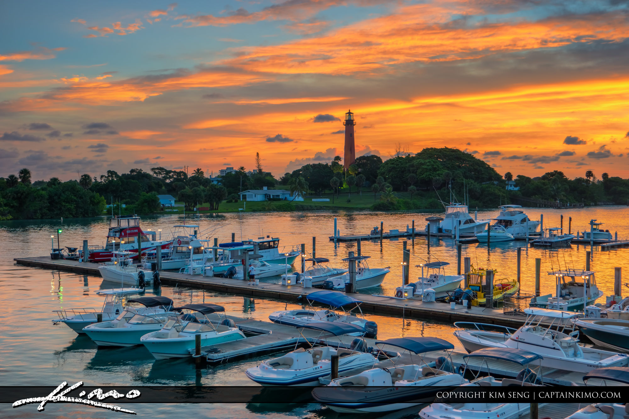 Jupiter Lighthouse along Waterway at Marina | Royal Stock Photo