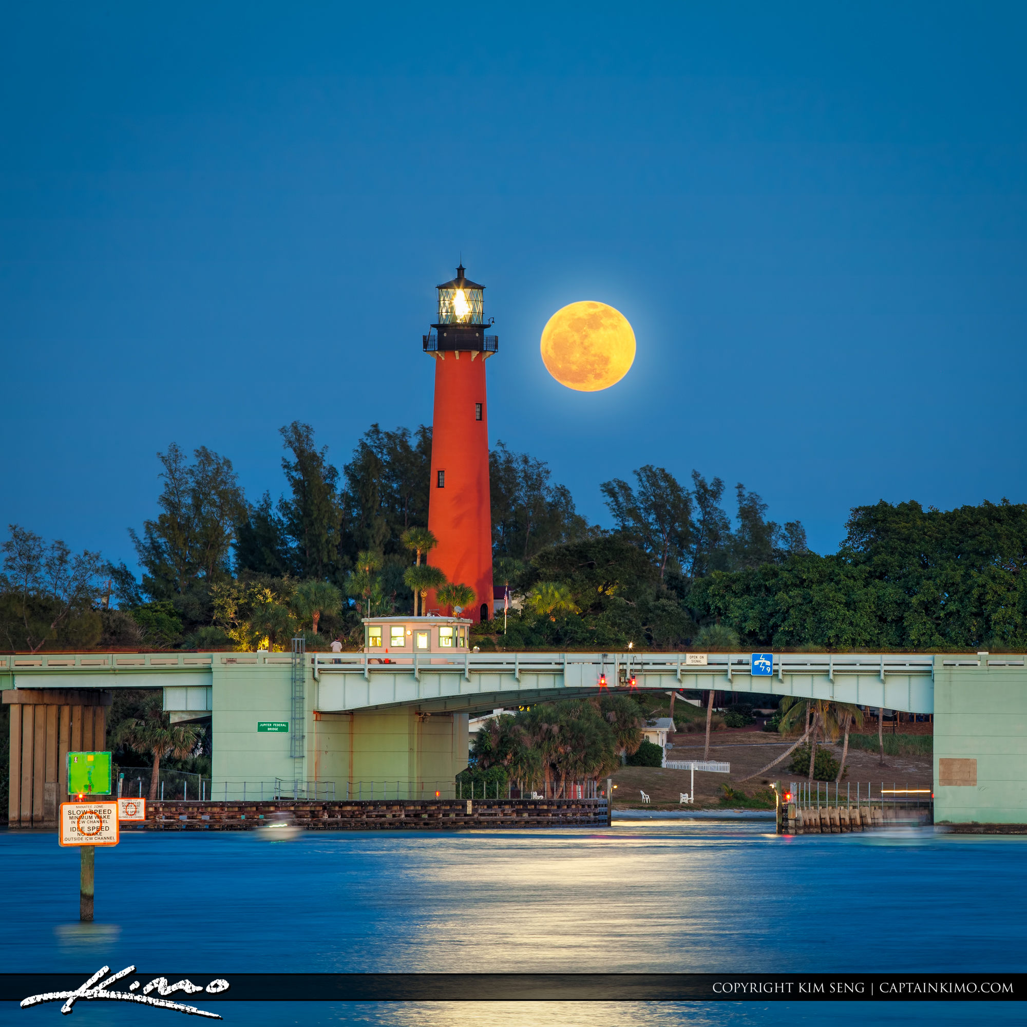 Jupiter Lighthouse Full Moon Rising | Royal Stock Photo