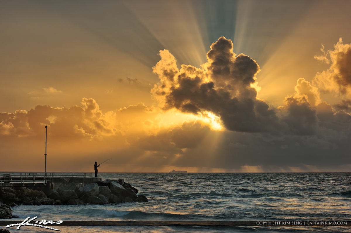 Jupiter Inlet Fishing at Beach with Sunrays | Royal Stock Photo