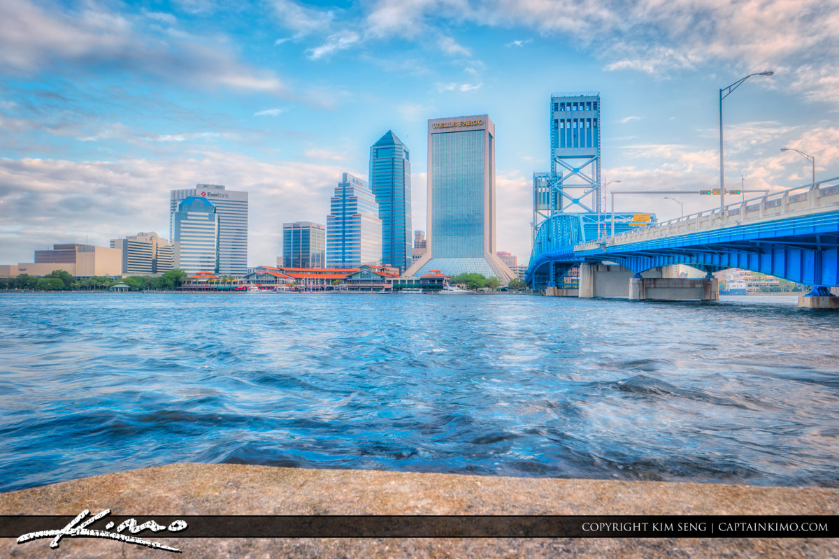 Jacksonville City Skyline at the Jacksonville Landing - Royal Stock Photo
