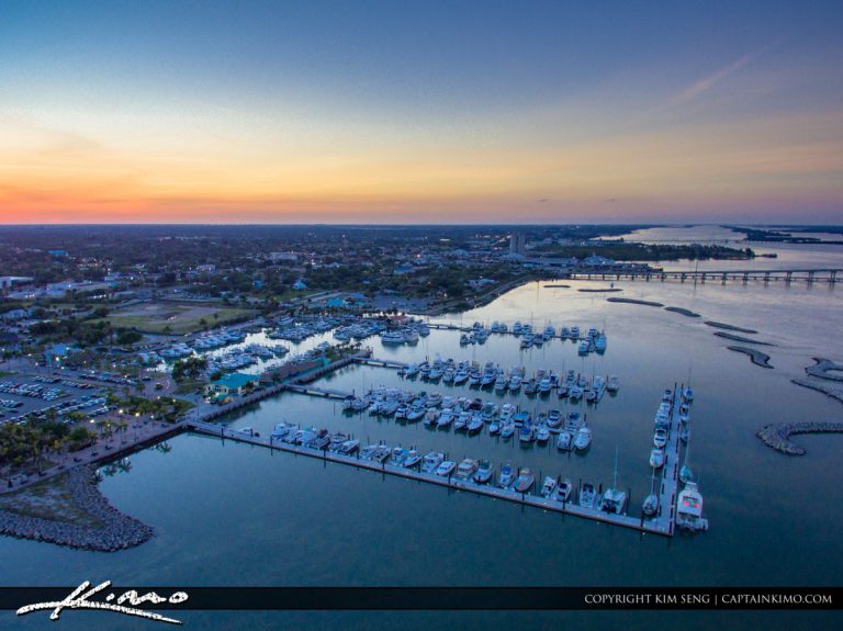 Fort Pierce Aerial Overlooking the Marina at Sunset | Royal Stock Photo