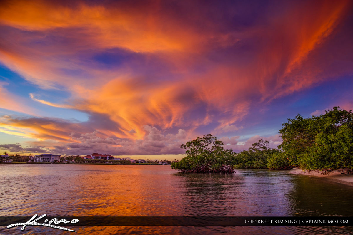 Beautiful Sky Colors Over the Jupiter Island Waterway - Royal Stock Photo