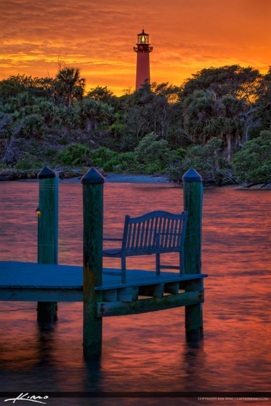 Jupiter Lighthouse Sunset from Waterway Catos Bridge | Royal Stock Photo
