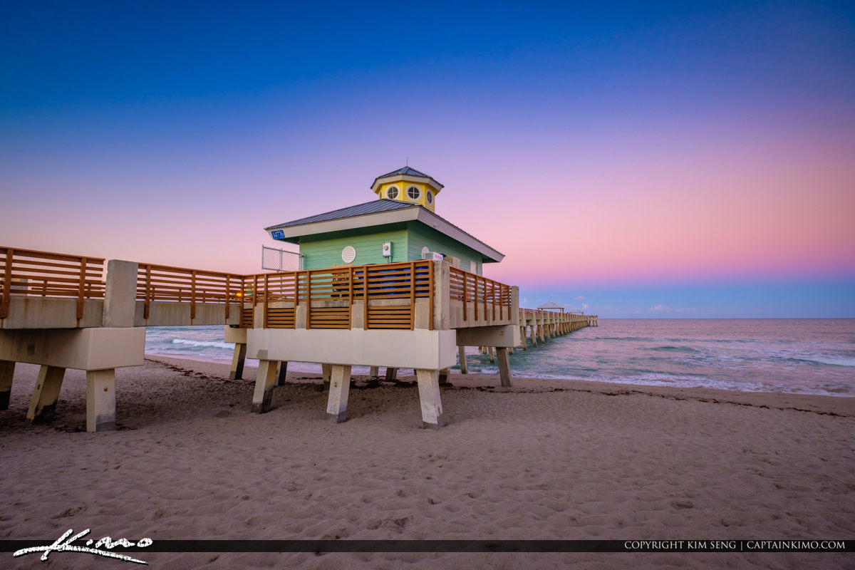 Juno Beach Pier Colors at Sunset East Horizon | Royal Stock Photo