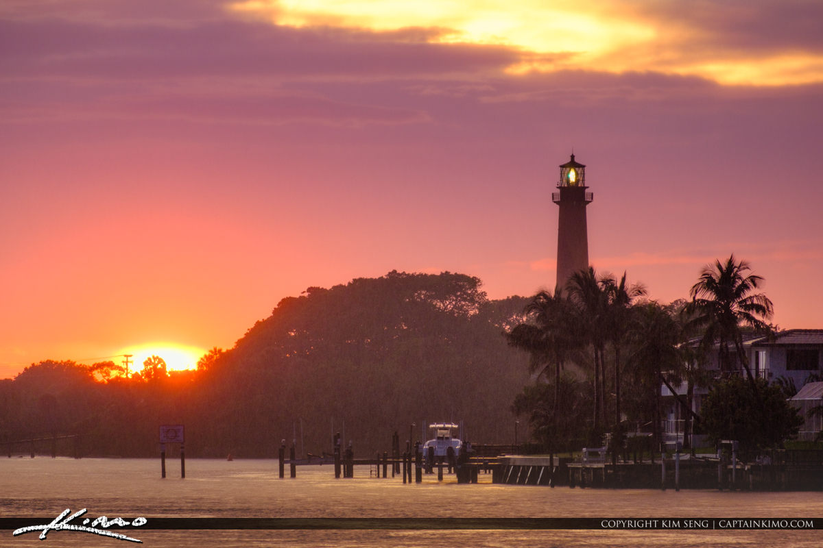 Jupiter Lighthouse Rain Storm Sunset | Royal Stock Photo