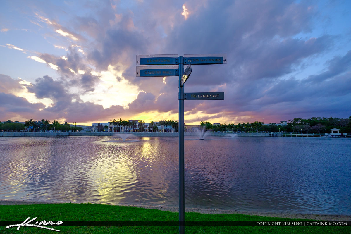 Downtown at the Gradens PBG FL Sign Sunset | Royal Stock Photo