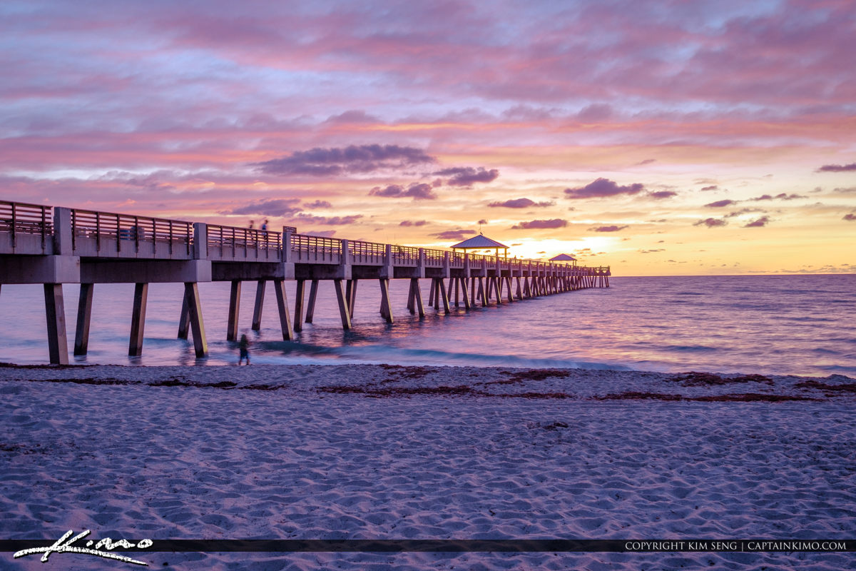Juno Beach Pier Sunrise and Waves | Royal Stock Photo