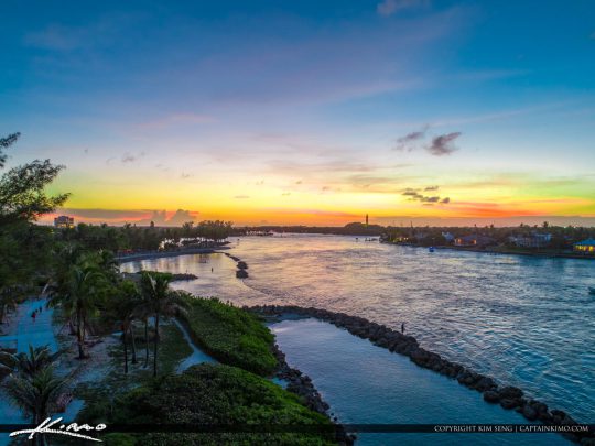 Jupiter Inlet Park Sunset Waterway Aerial | Royal Stock Photo