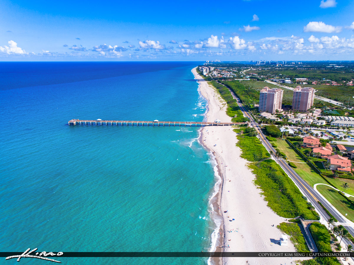 Juno Beach Pier Aerial Blue Ocean Water | Royal Stock Photo