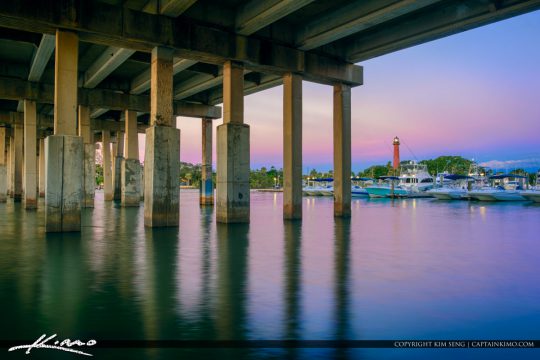 Jupiter Lighthouse from Under the US1 Bridge - Royal Stock Photo