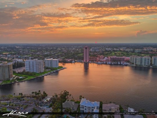 Lake Boca Raton Aerial Sunset Boca Resort and Spa | Royal Stock Photo