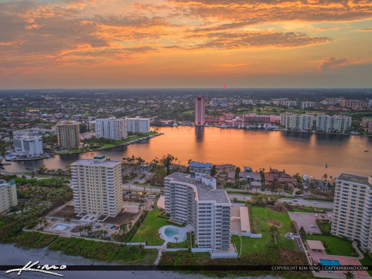 Lake Boca Raton Aerial Sunset Condos at the Oceanfront - Royal Stock Photo
