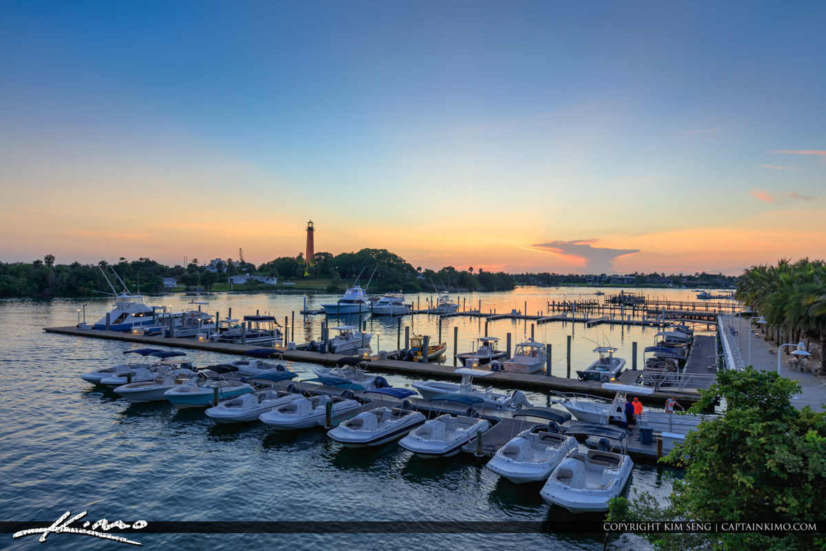 Jupiter Lighthouse at Marina Sunrise Waterway Inlet Jetty | Royal Stock ...