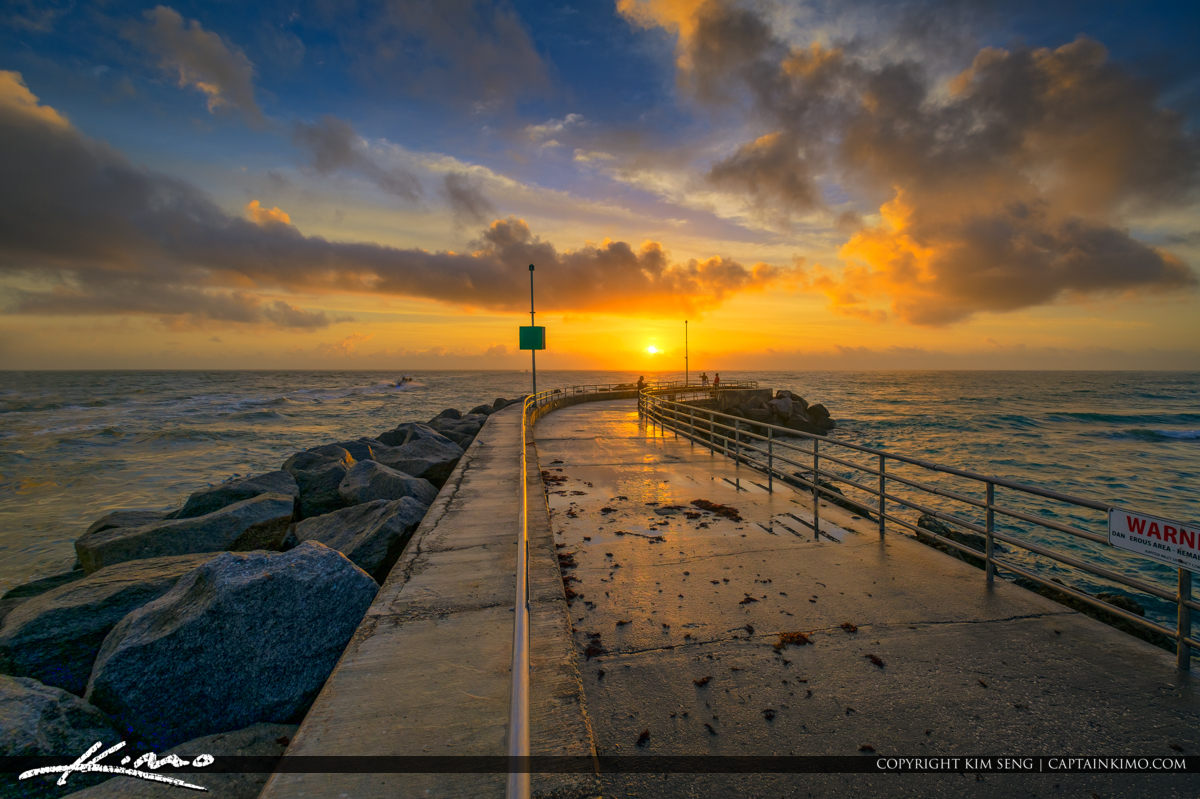 Jupiter Inlet Sunrise at Fishing Jetty Rocks | Royal Stock Photo