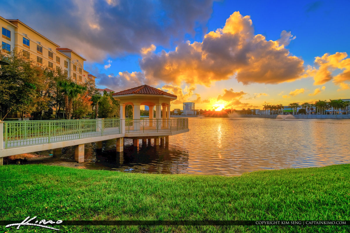 Gazebo Downtown at the Gardens Sunset Lake Victoria PBG | Royal Stock Photo