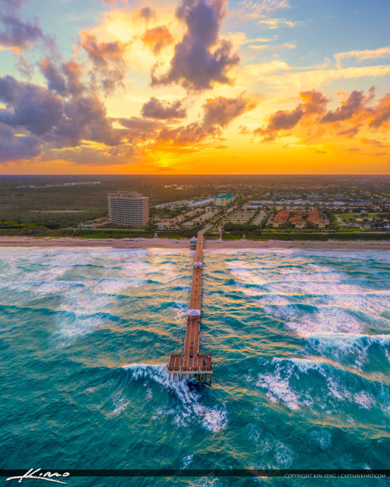 Juno Beach Pier Sunset Aerial Photography | Royal Stock Photo