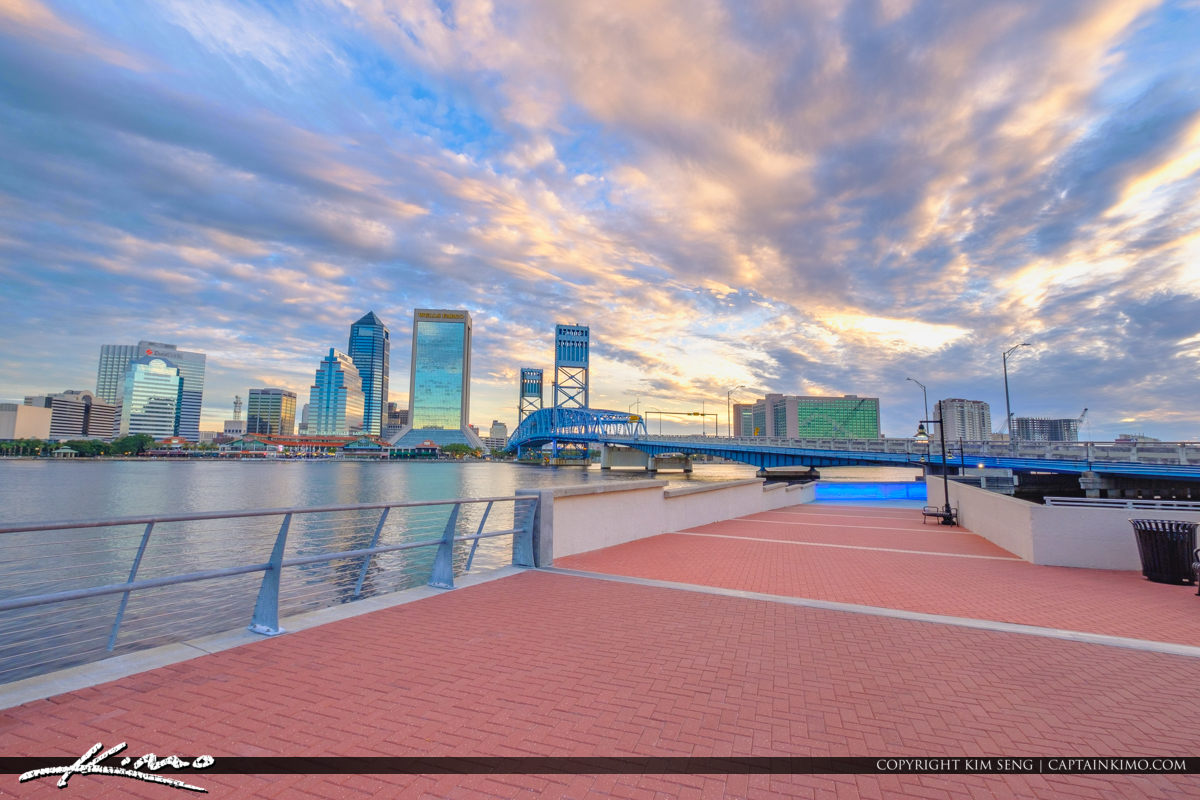 The Riverwalk at St Johns River with Jacksonville Skyline | Royal Stock ...