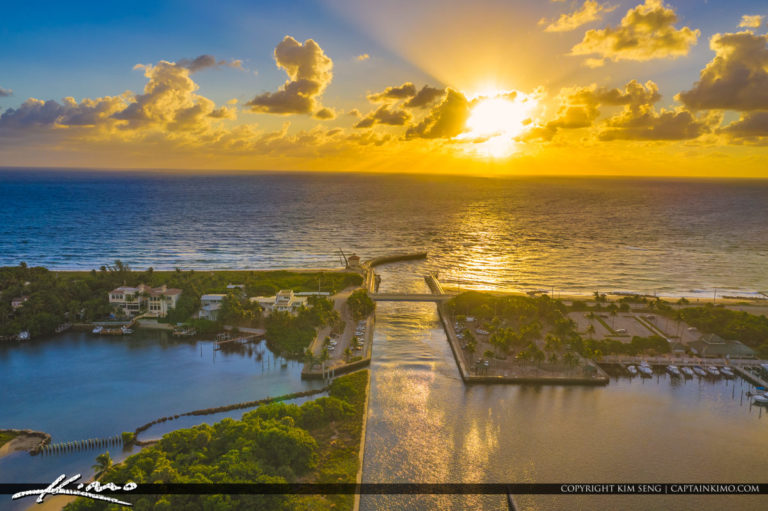 Boynton Beach Florida Inlet Aerial Waterway Sunrise | Royal Stock Photo