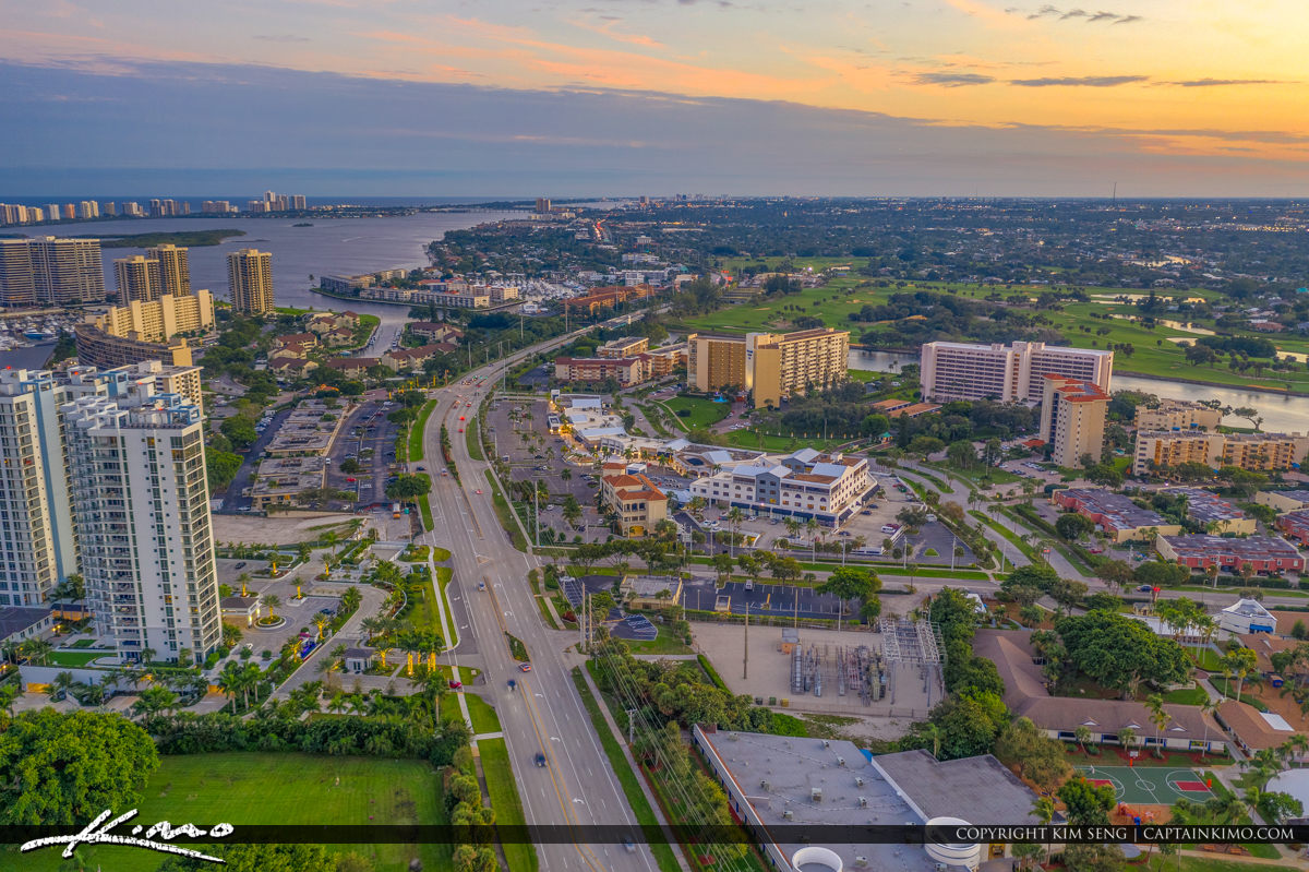 Lake Worth Lagoon Sunset With Buildings at Palm Beach | Royal Stock Photo