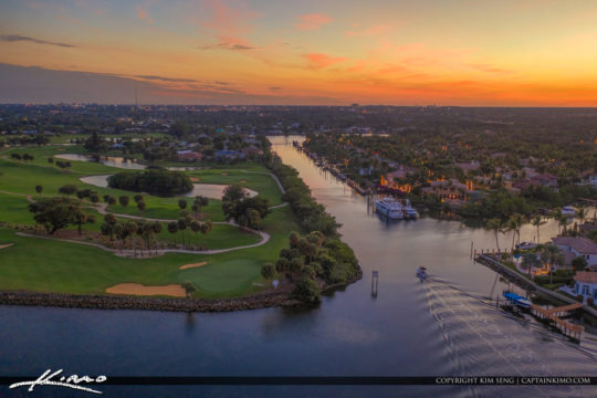 North Palm Beach Golf Course Waterway Sunset Florida | Royal Stock Photo
