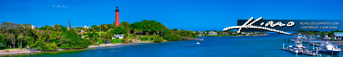 Jupiter Lighthouse and Inlet Super Wide Panoramic | Royal Stock Photo