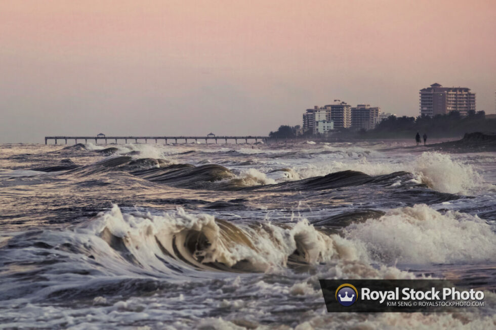 Jupiter Inlet Waves Juno Pier | Royal Stock Photo