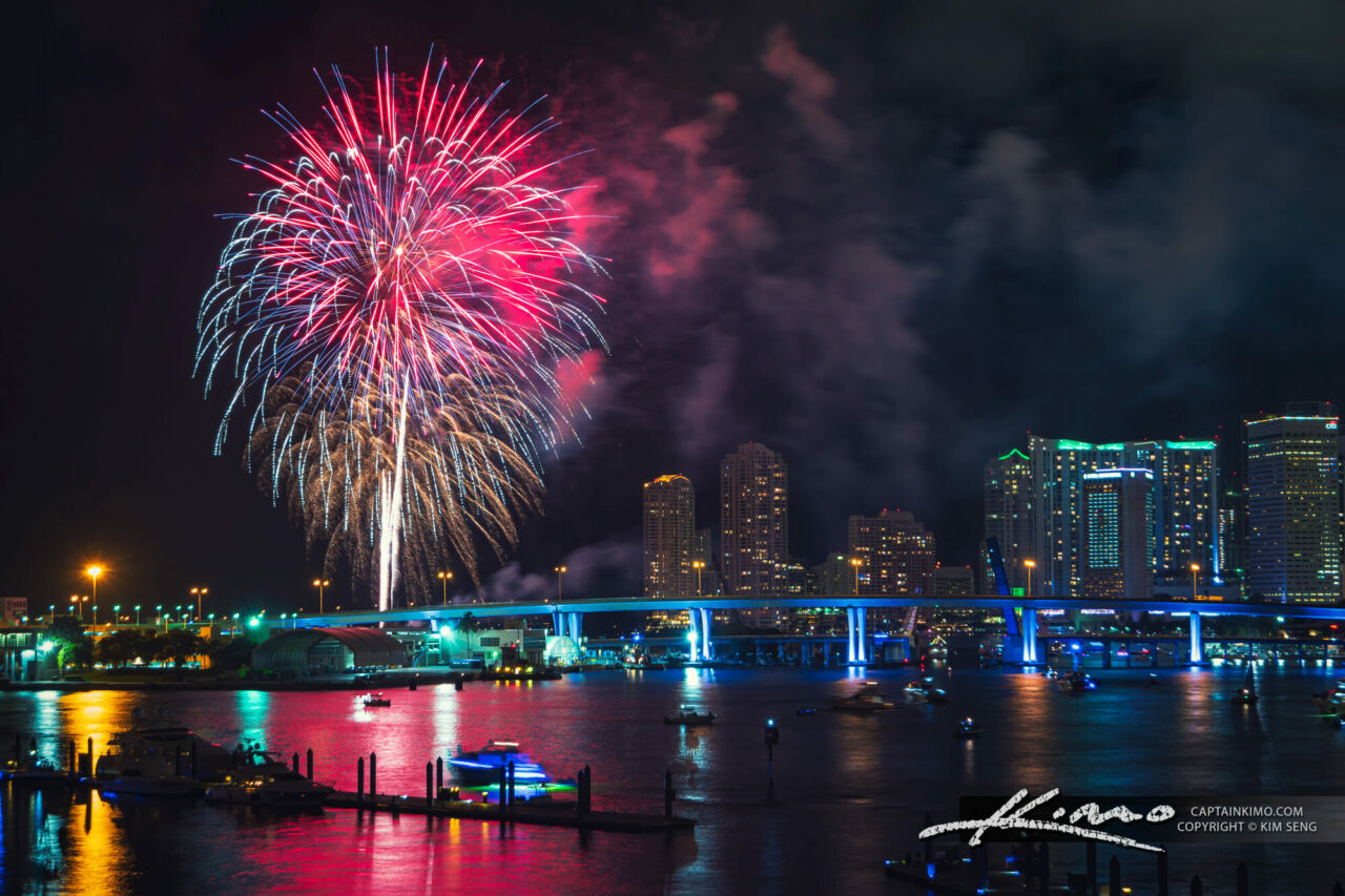 Miami Skyline Fireworks 4th of July | Royal Stock Photo