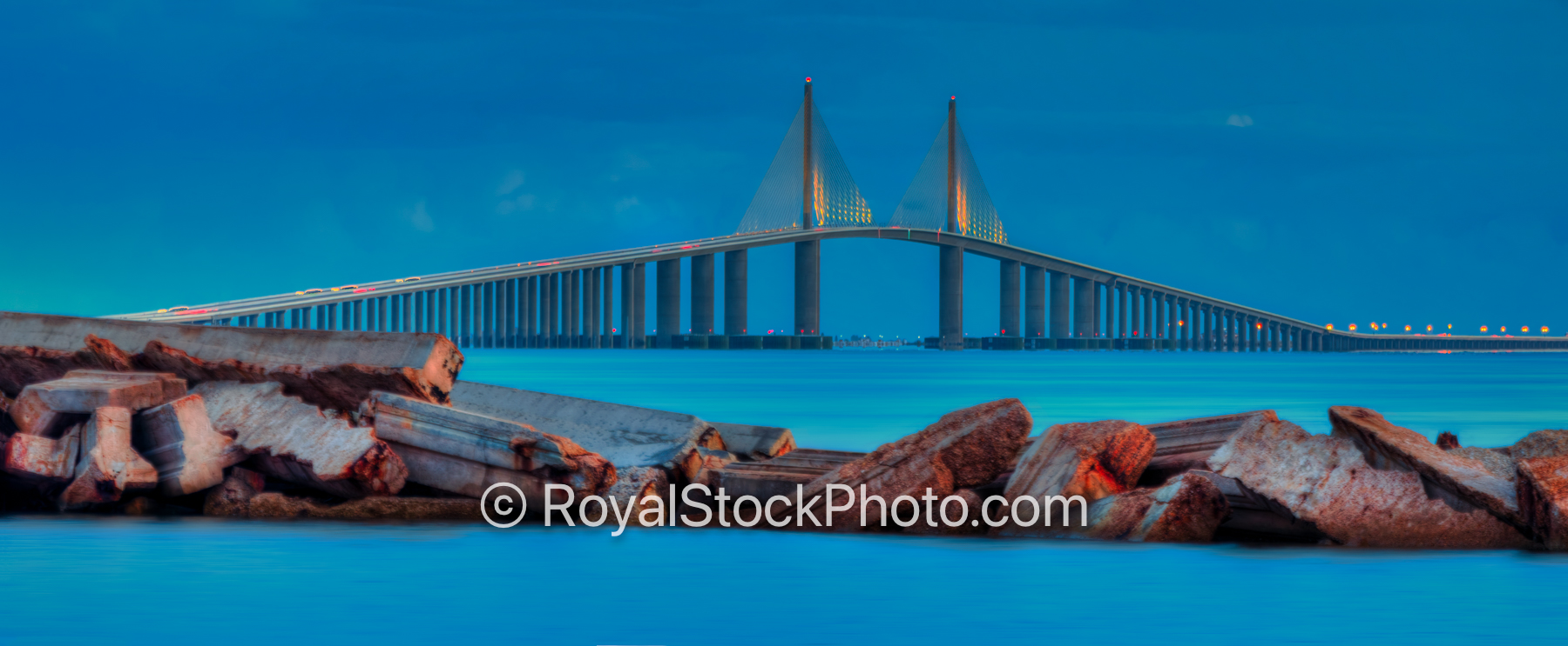 Twilight Sunshine Skyway Bridge Tampa Bay Florida | Royal Stock Photo